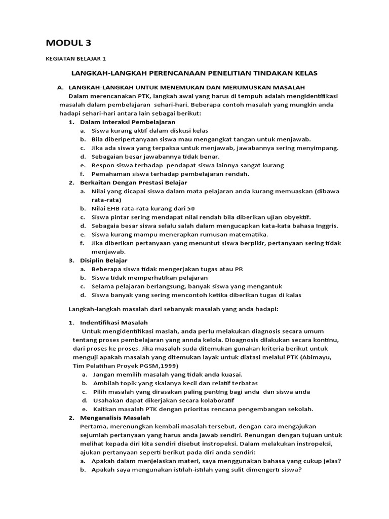 Modul 3: Langkah-Langkah Perencanaan Penelitian Tindakan Kelas | PDF