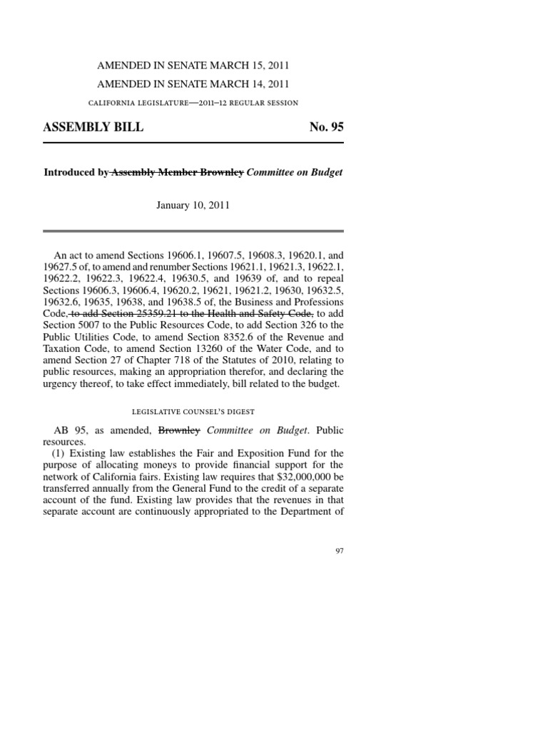 Assembly Bill No. 95: Introduced by Assembly Member Brownley Committee ...