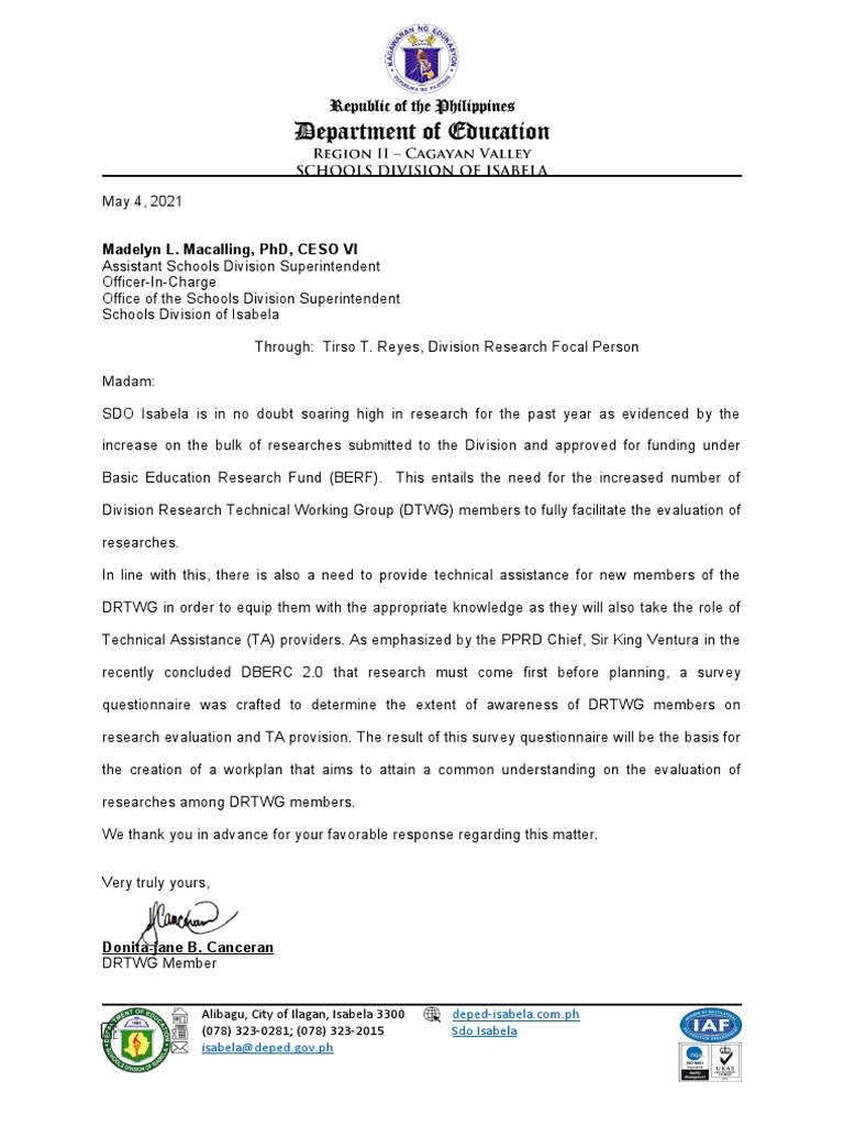 Letter To Conduct Survey | PDF