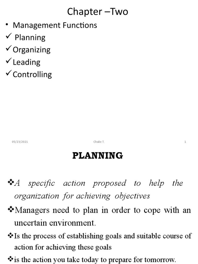 Chapter - Two: - Management Functions Planning Organizing Leading ...