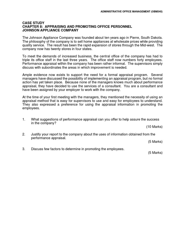 Case Study Chapter 8 Obm345 | PDF