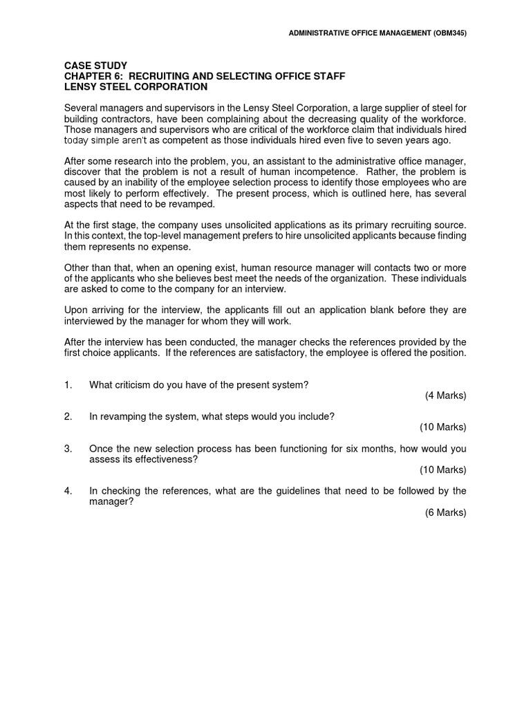Case Study Chapter 6 Obm345 | PDF