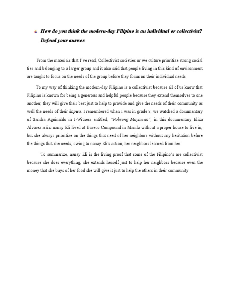 Filipino Collectivism Explored | PDF | Social Science