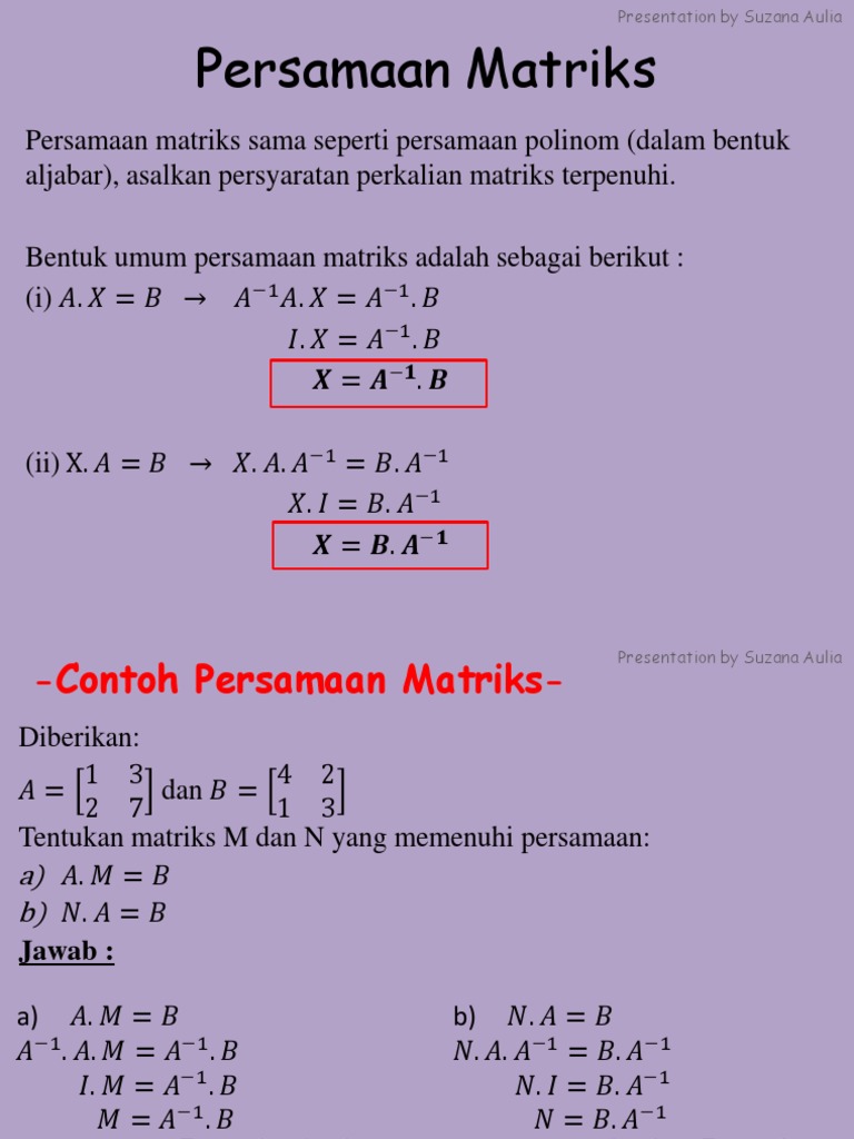 Aplikasi Persamaan Matriks dalam SPL | PDF