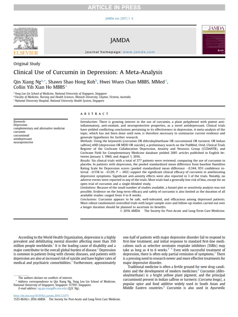 Clinical Use of Curcumin in Depression | PDF | Major Depressive ...