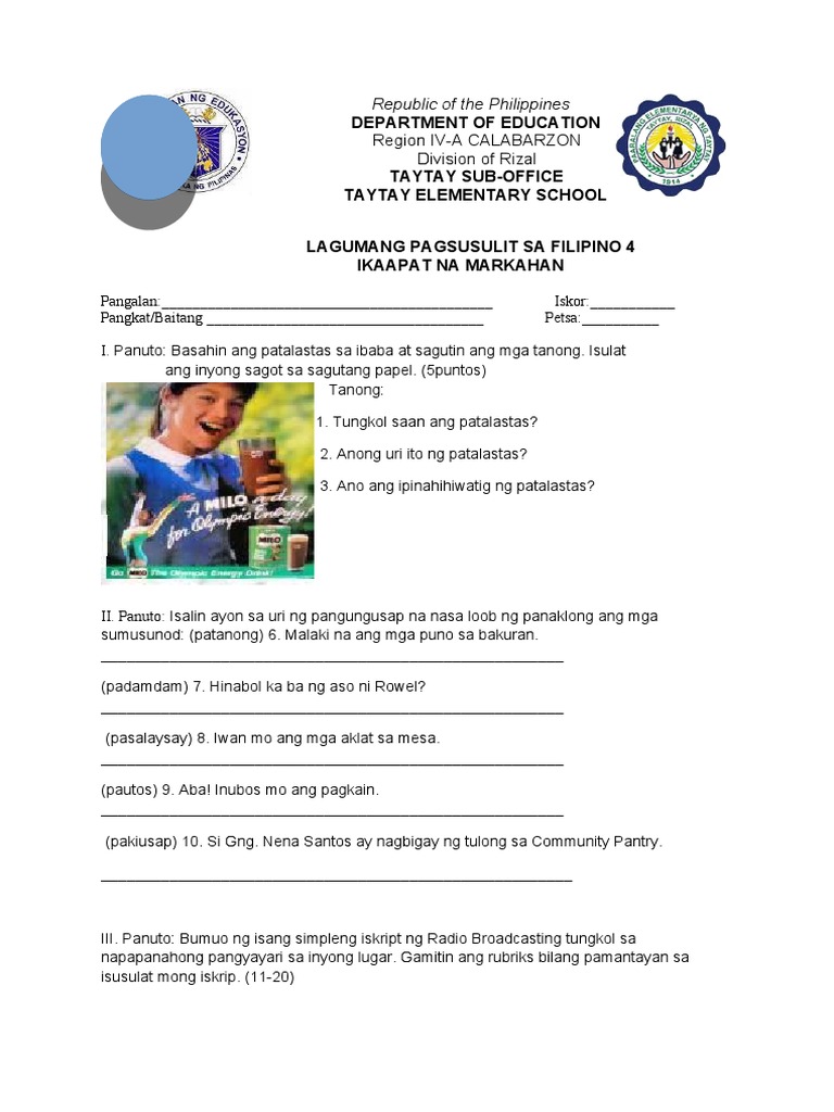 Summative Test Filipino4 q4 | PDF