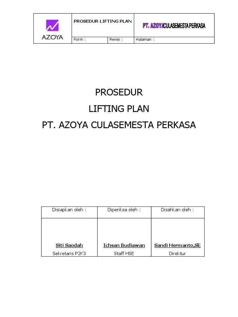 Prosedur Lifting Plan Crane PT. Azoya | PDF