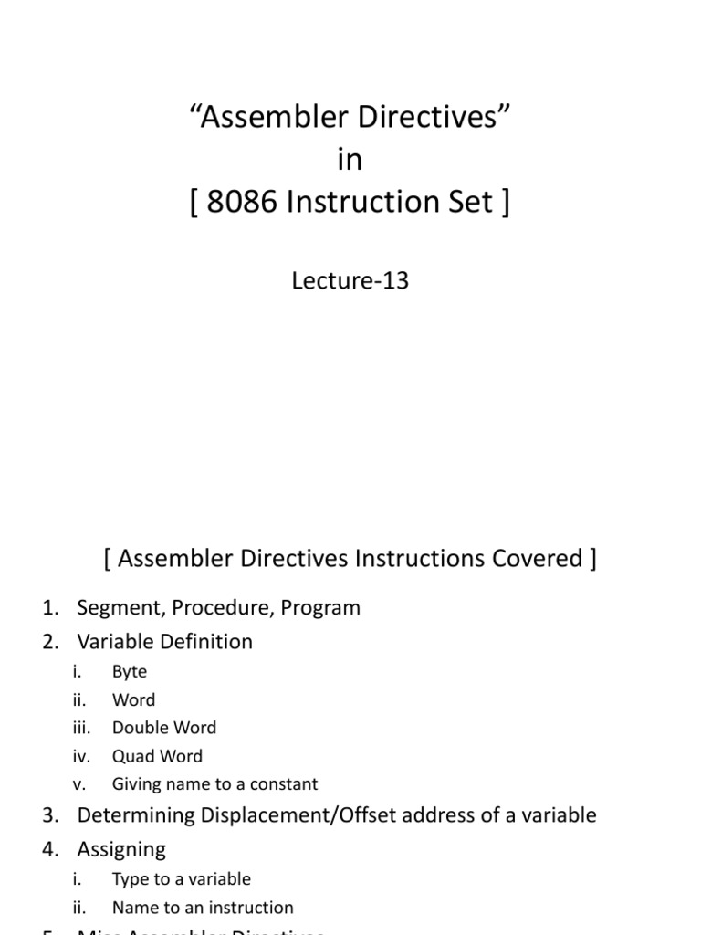 Lec 12 Assembler Directives Pdf Assembly Language String Computer Science 6778