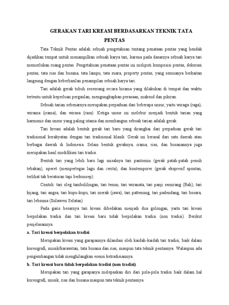 Gerakan Tari Kreasi Berdasarkan Teknik Tata Pentas | PDF