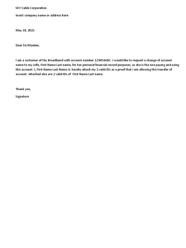 Letter of Request To Change Account Name | PDF