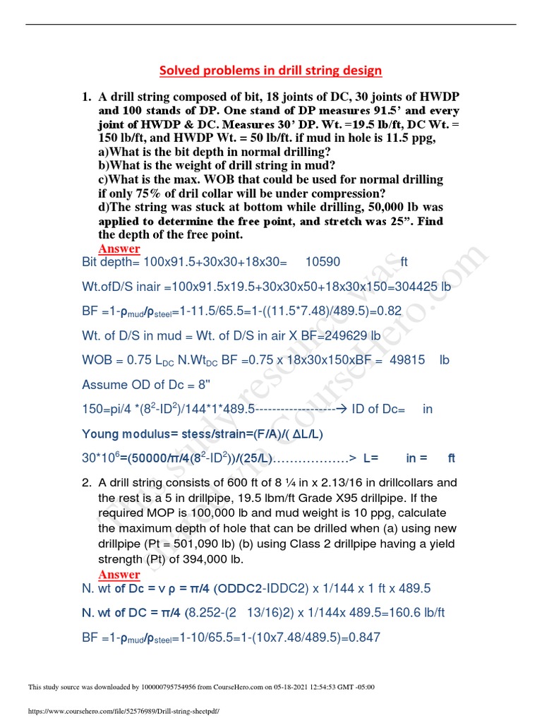 Drill String Sheet PDF | PDF