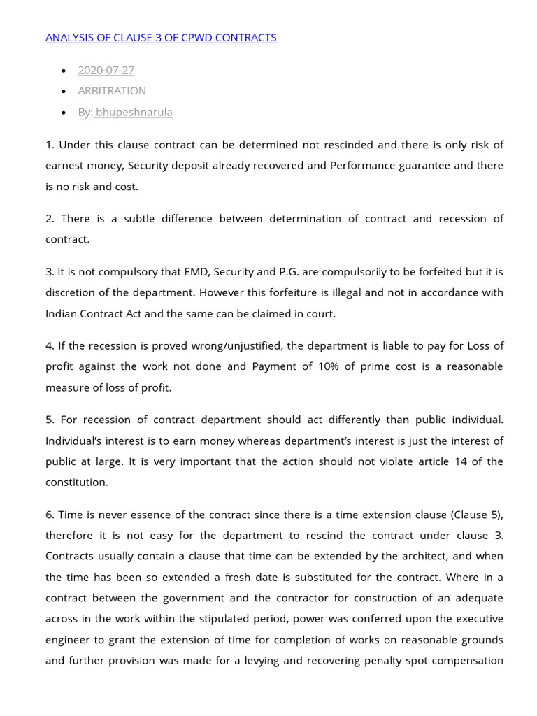 Clause 3 Analysis in CPWD Contracts | PDF | Finance & Money Management ...