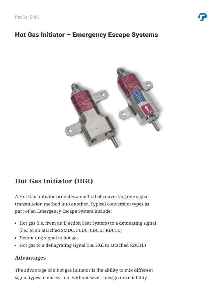 Hot Gas Initiator - Emergency Escape Systems - PacSci EMC | PDF ...