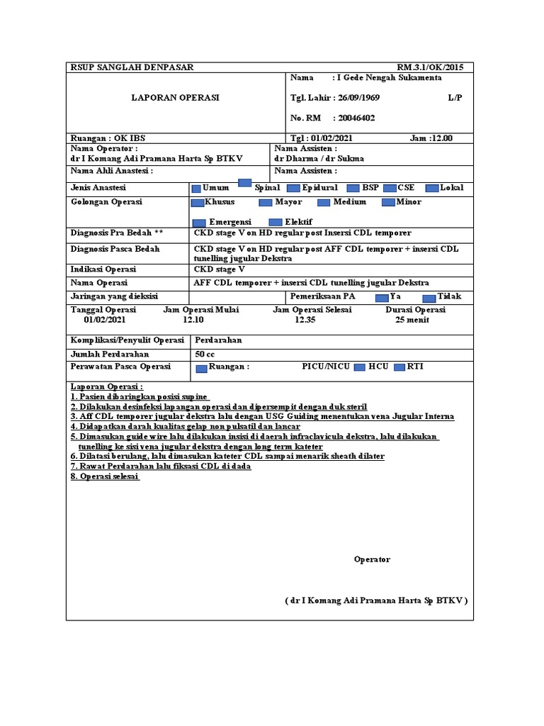 LAPORAN OPERASI AFF CDL TEMPORER DAN INSERSI CDL TUNELLING JUGULAR ...