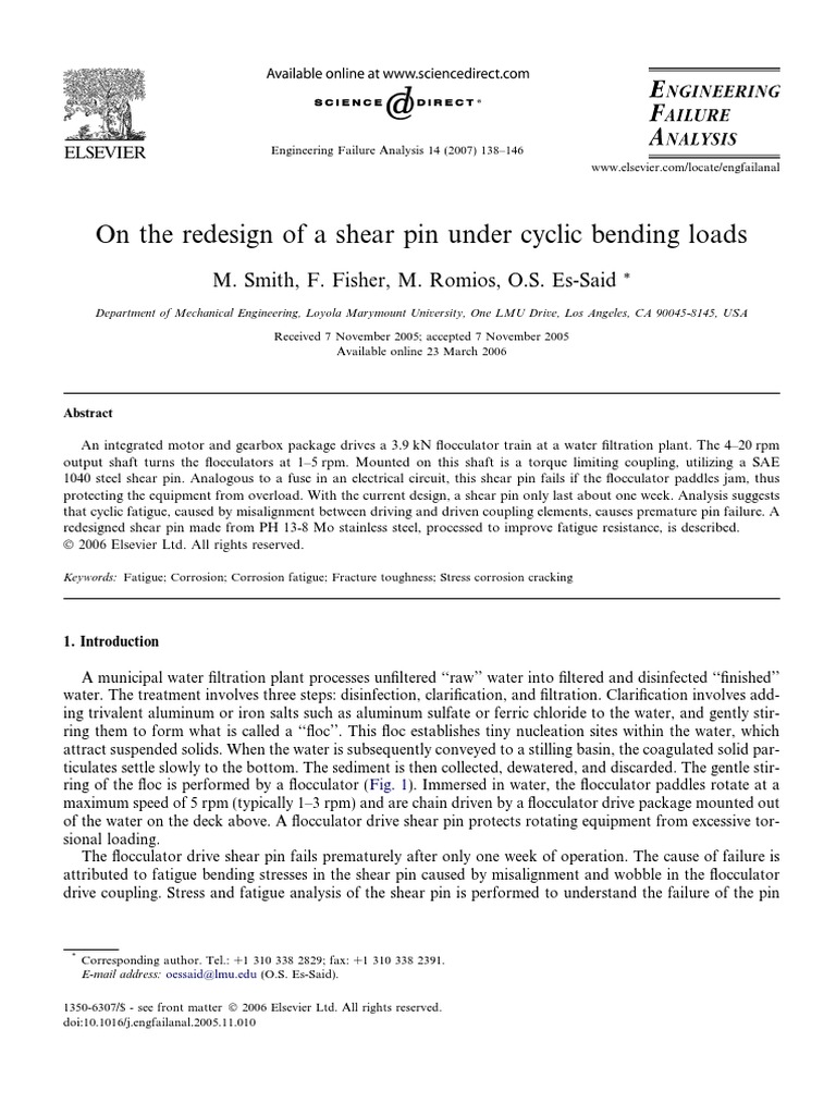 On The Redesign of A Shear Pin Under Cyclic Bending Loads | PDF ...