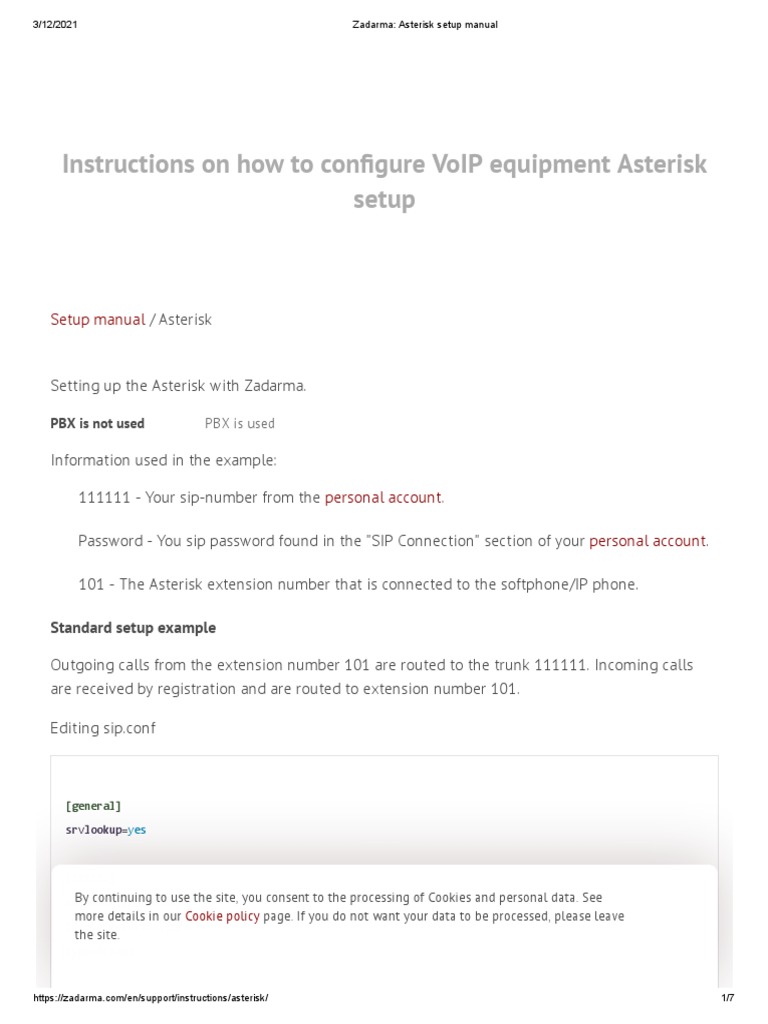 Zadarma - Asterisk Setup Manual | PDF | Session Initiation Protocol | Http Cookie