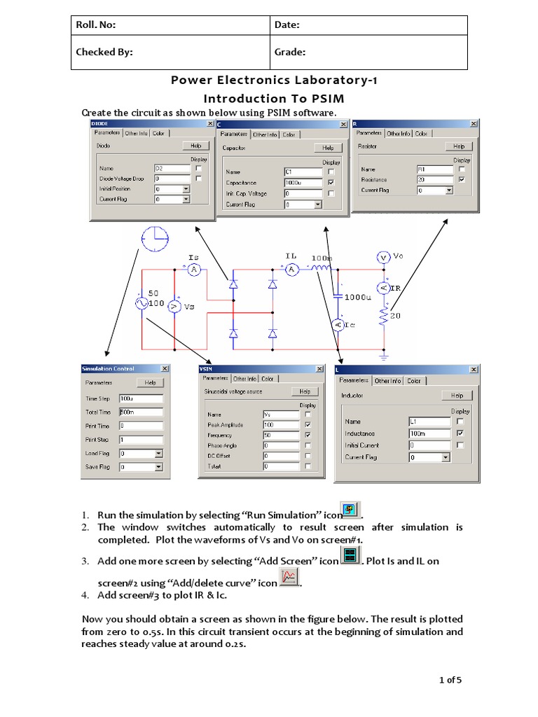 Power Electronics Laboratory-1 Introduction To PSIM: Roll. No: Date ...