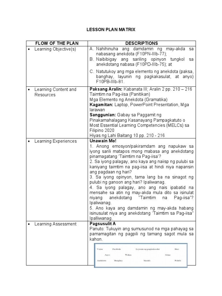 Lesson Plan Matrix | PDF