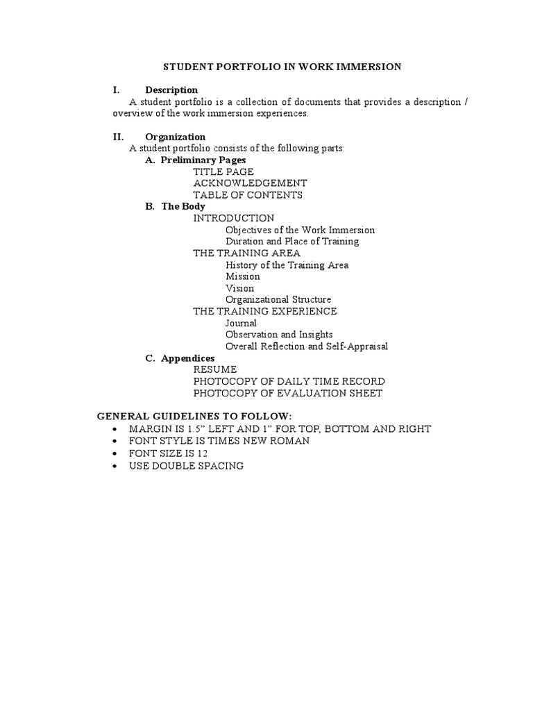 Work Immersion Portfolio Checklist Abm | PDF | Human Nature | Communication