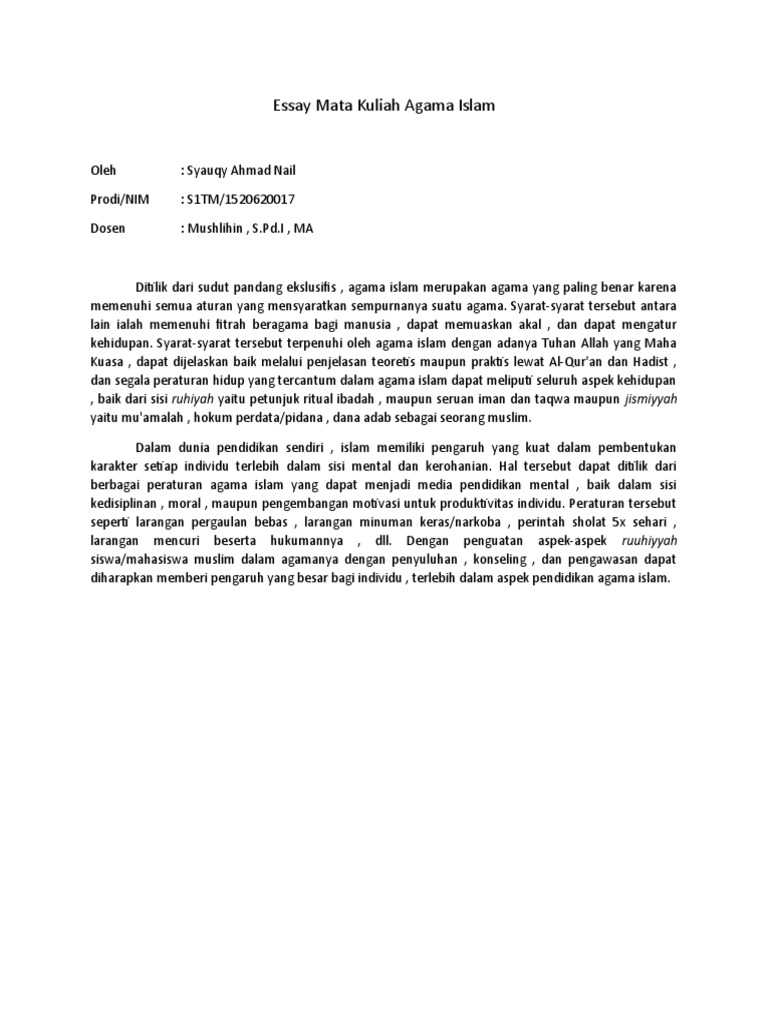 Essay Mata Kuliah Agama Islam | PDF | Sains & Matematika