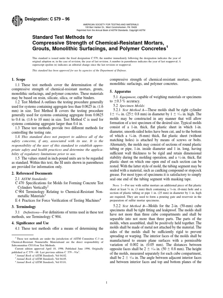 Astm C 579 | PDF | Strength Of Materials | Pipe (Fluid Conveyance)
