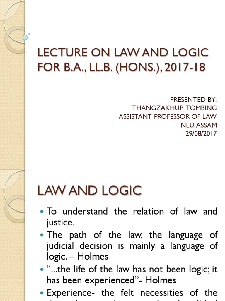 Lecture On Law and Logic | PDF | Logic | Deductive Reasoning