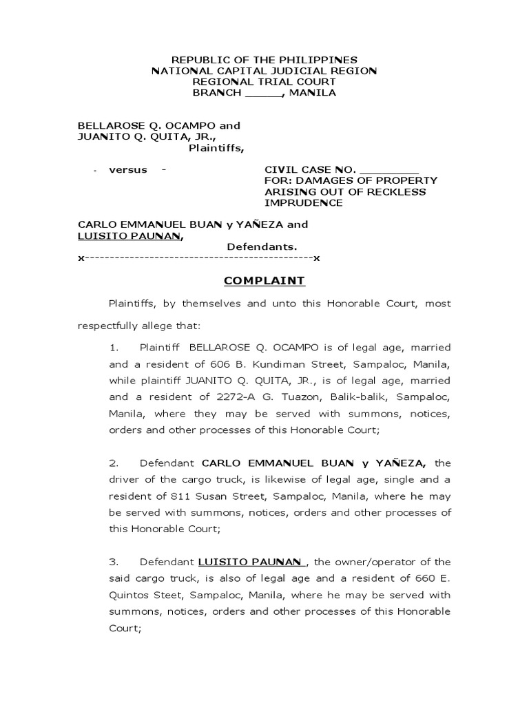 Complaint Damages | PDF | Summons | Lawsuit