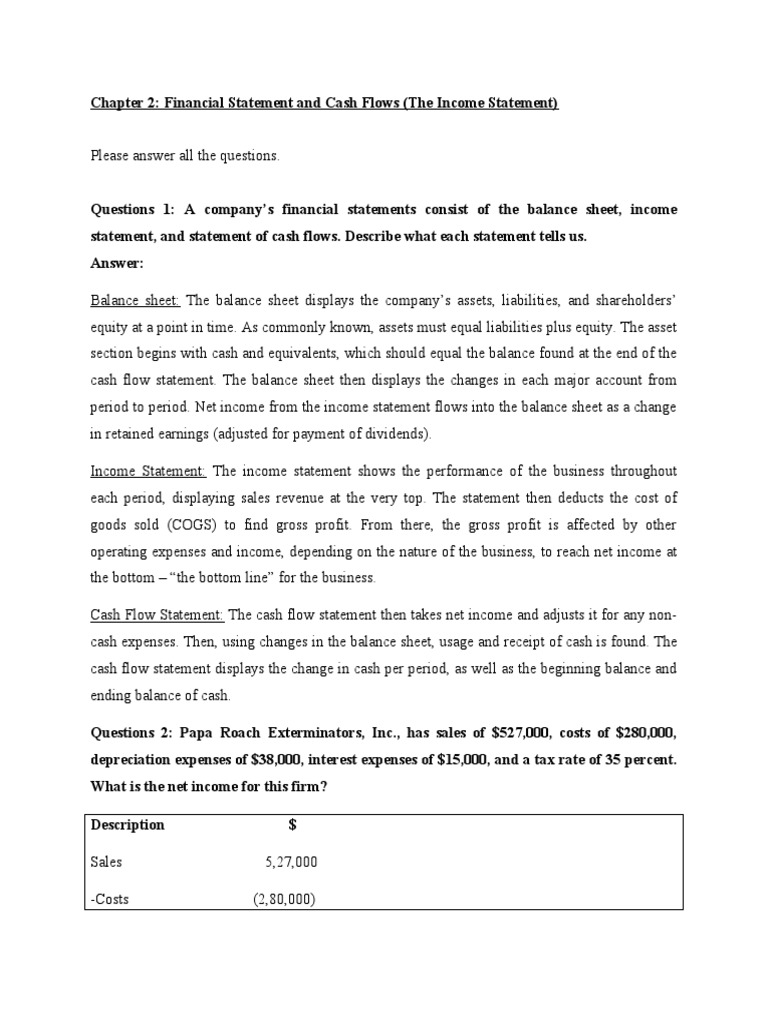 Chapter 2 - Income Statement Questions | PDF | Cash Flow Statement ...