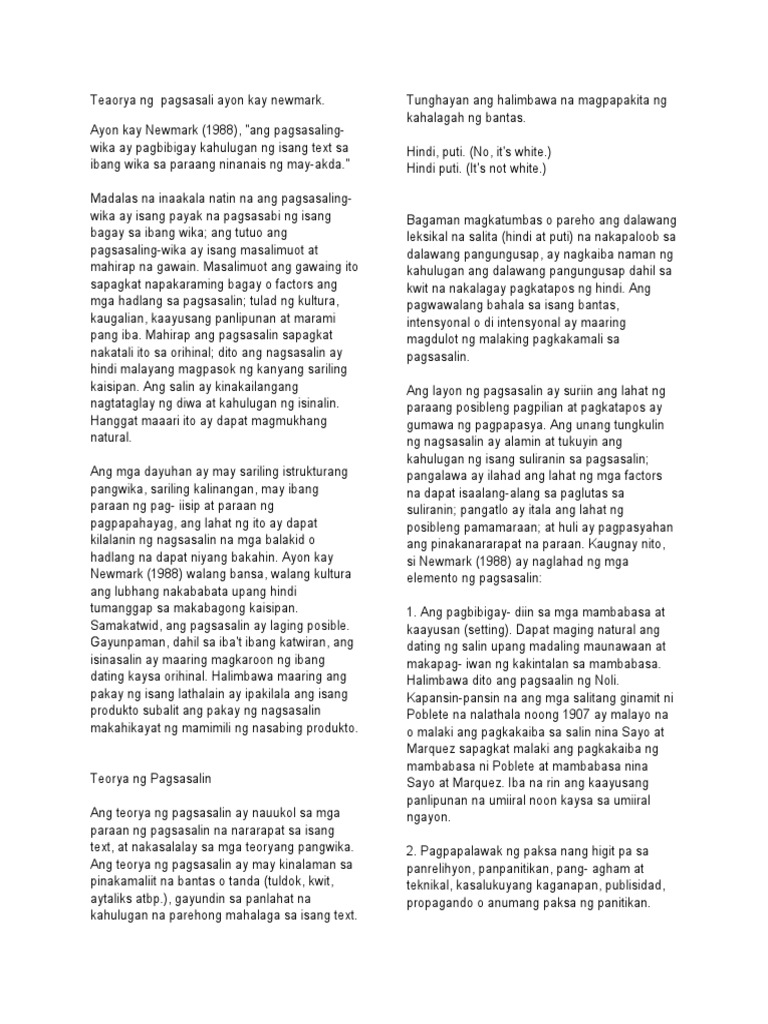 Teaorya NG Pagsasali Ayon Kay Newmark | PDF