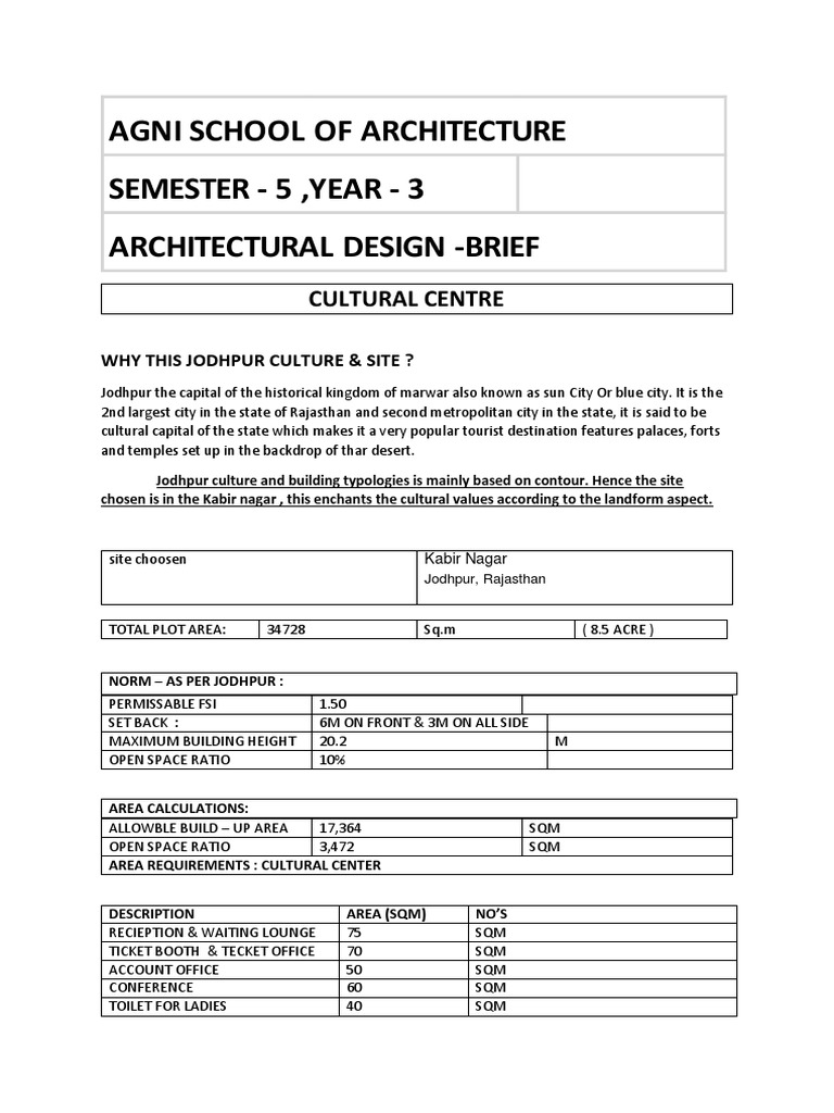 Jodhpur Cultural Centre Brief | PDF