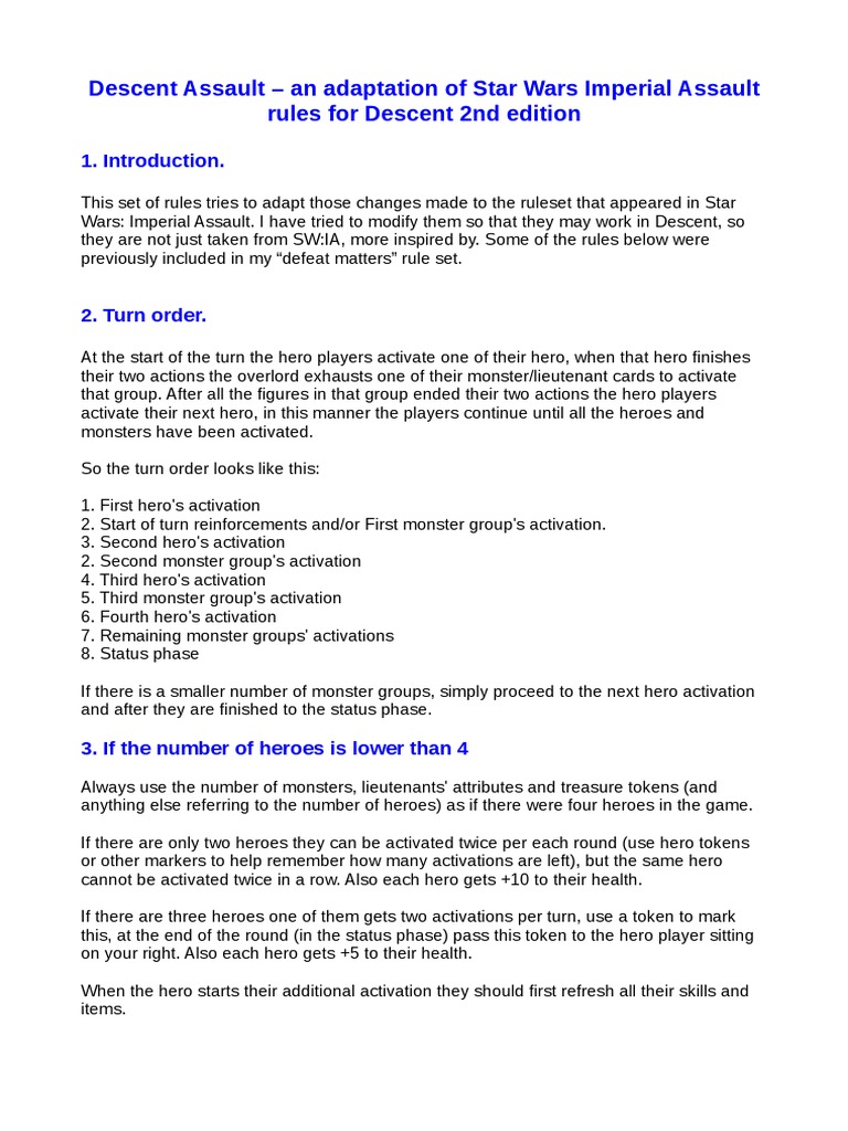 Descent Assault - An Adaptation of Star Wars Imperial Assault Rules For ...