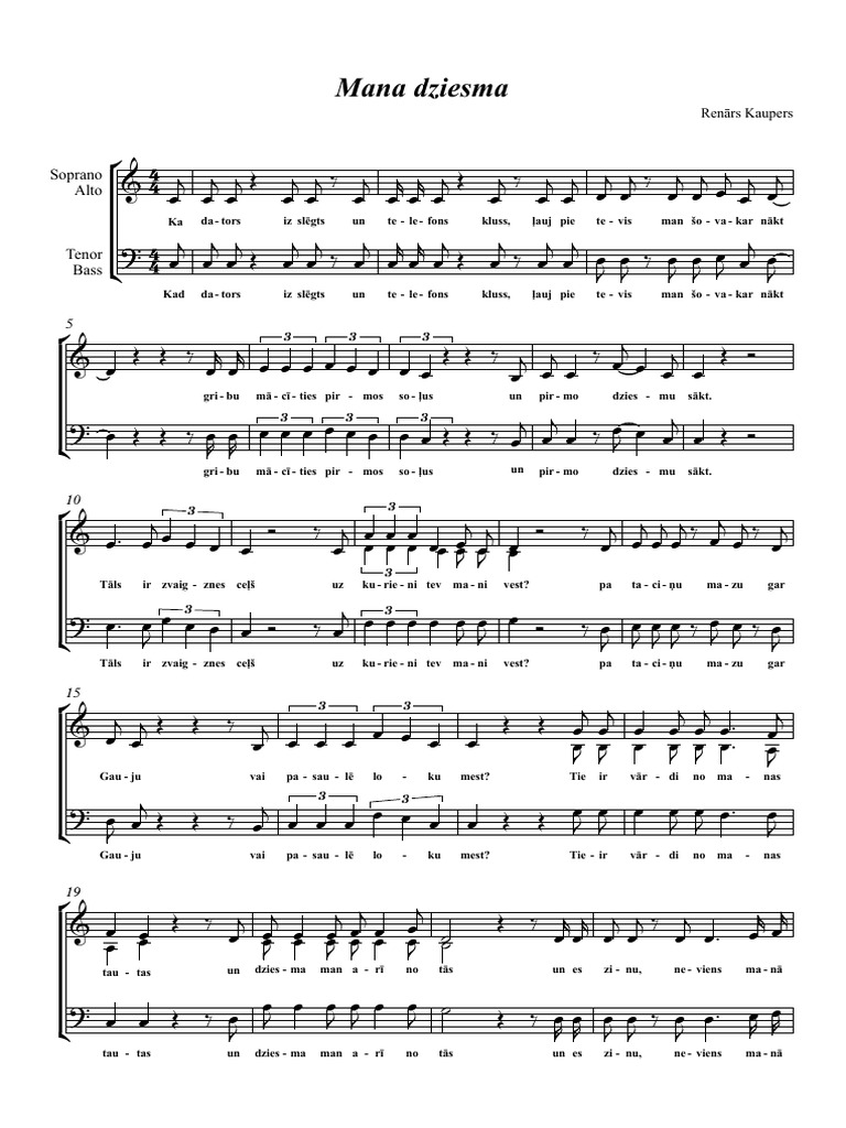 Mana Dziesma - by Renars Kaupers - Full Score | PDF