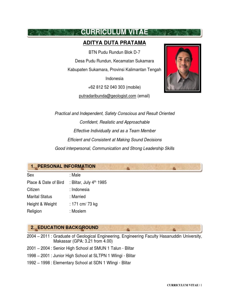CURRICULUM VITAE - Aditya Duta Pratama | PDF | Nature