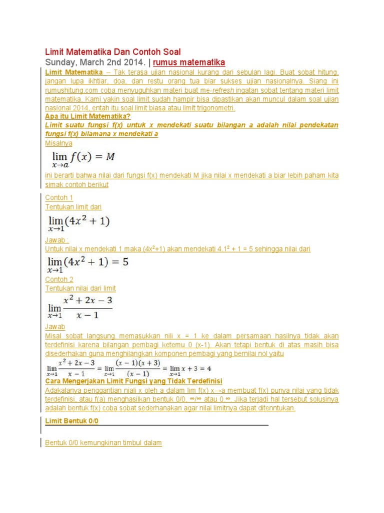 Limit Matematika Dan Contoh Soal | PDF