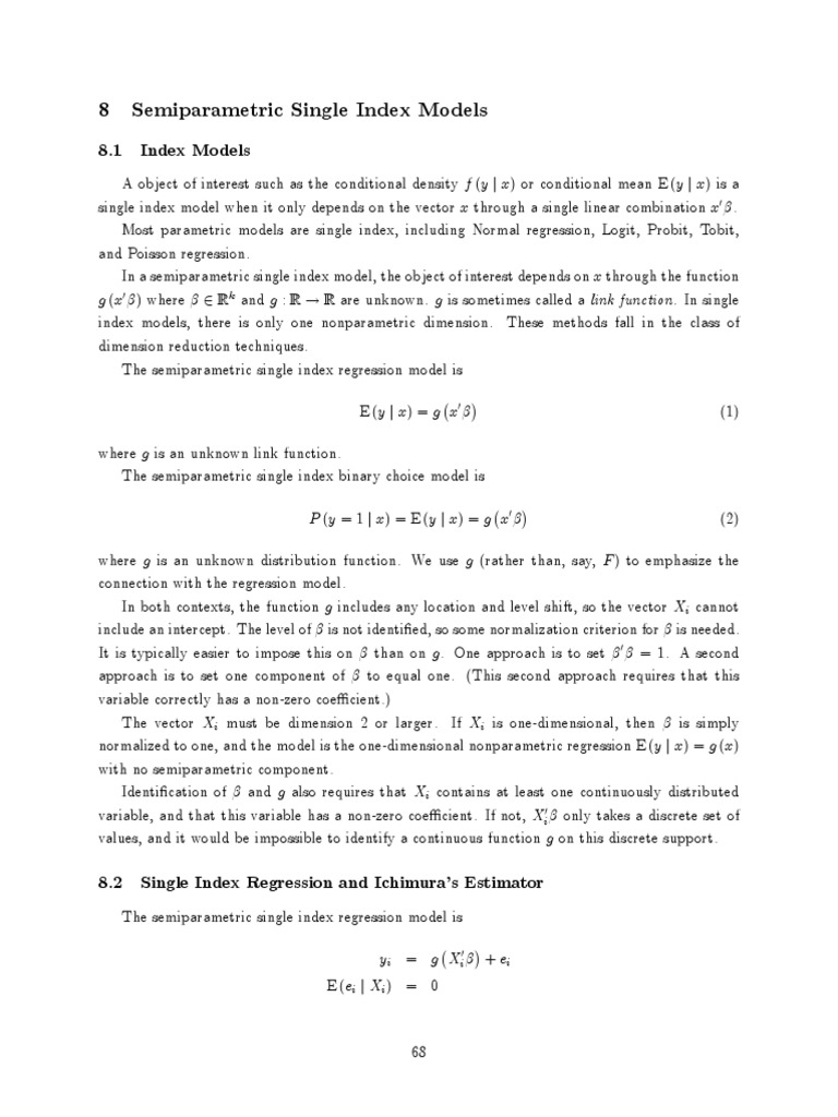 7 Single Index Models | PDF | Regression Analysis | Estimator