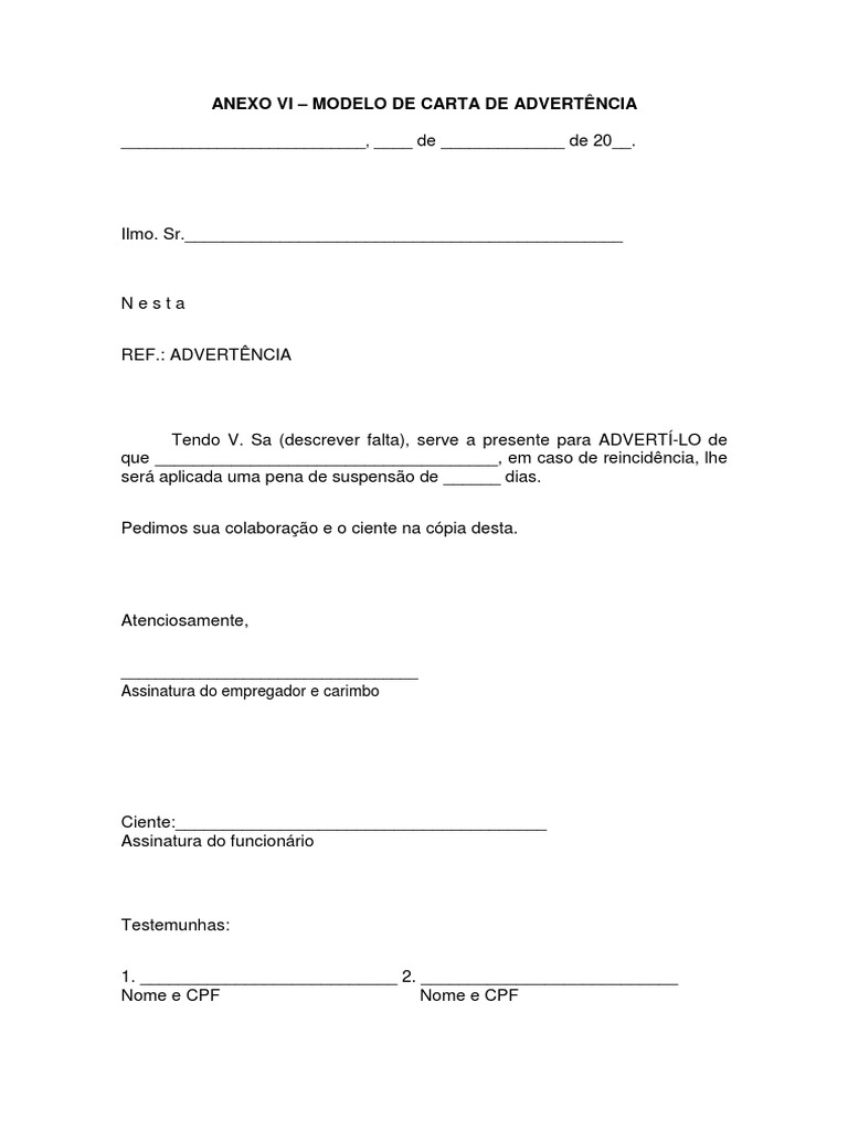 Anexo Vi - Modelo de Carta de Advertência | PDF