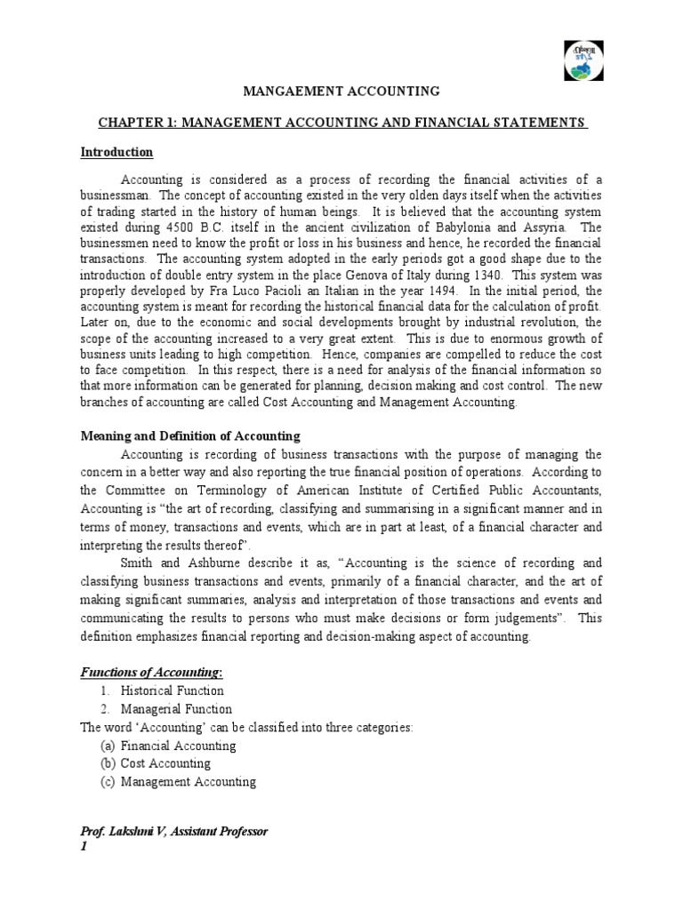 Introduction To Management Accounting and Financial Statement Analysis ...
