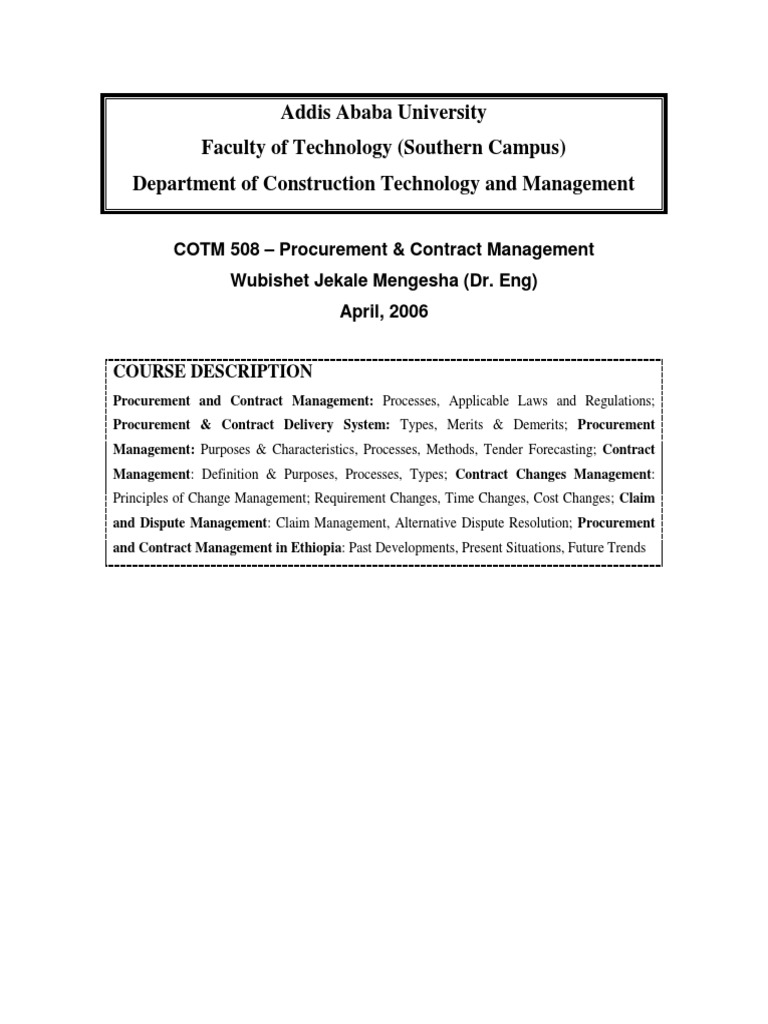 Procurement and Contract Management Lecture Note | PDF | Procurement ...