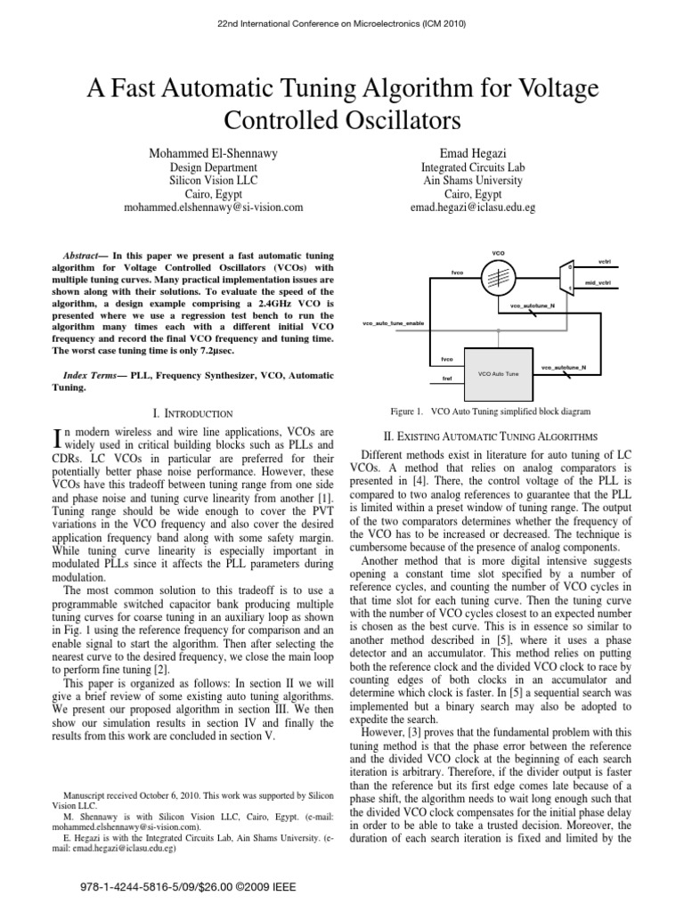 A Fast Automatic Tuning Algorithm For Voltage Controlled Oscillators ...