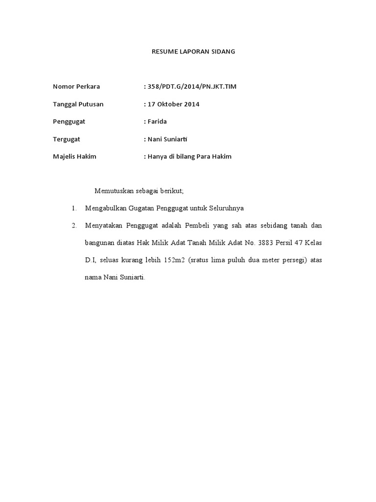Resume Dan Putusan Pengadilan | PDF