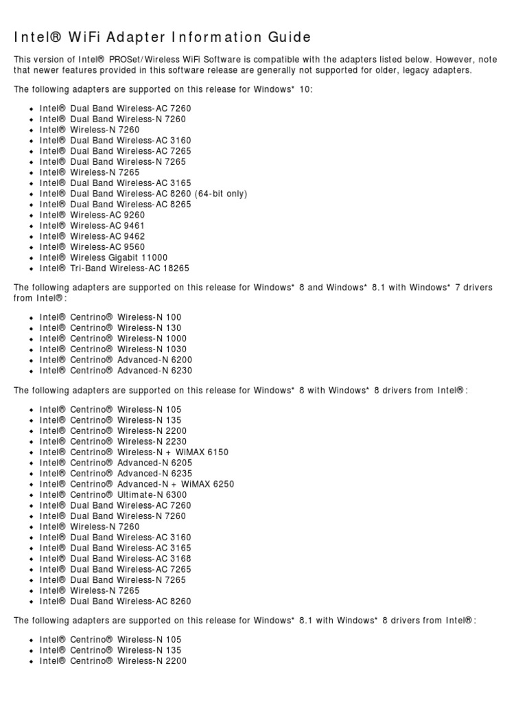 Intel Wifi Adapter Information Guide | PDF | Wi Fi | Ieee 802.11