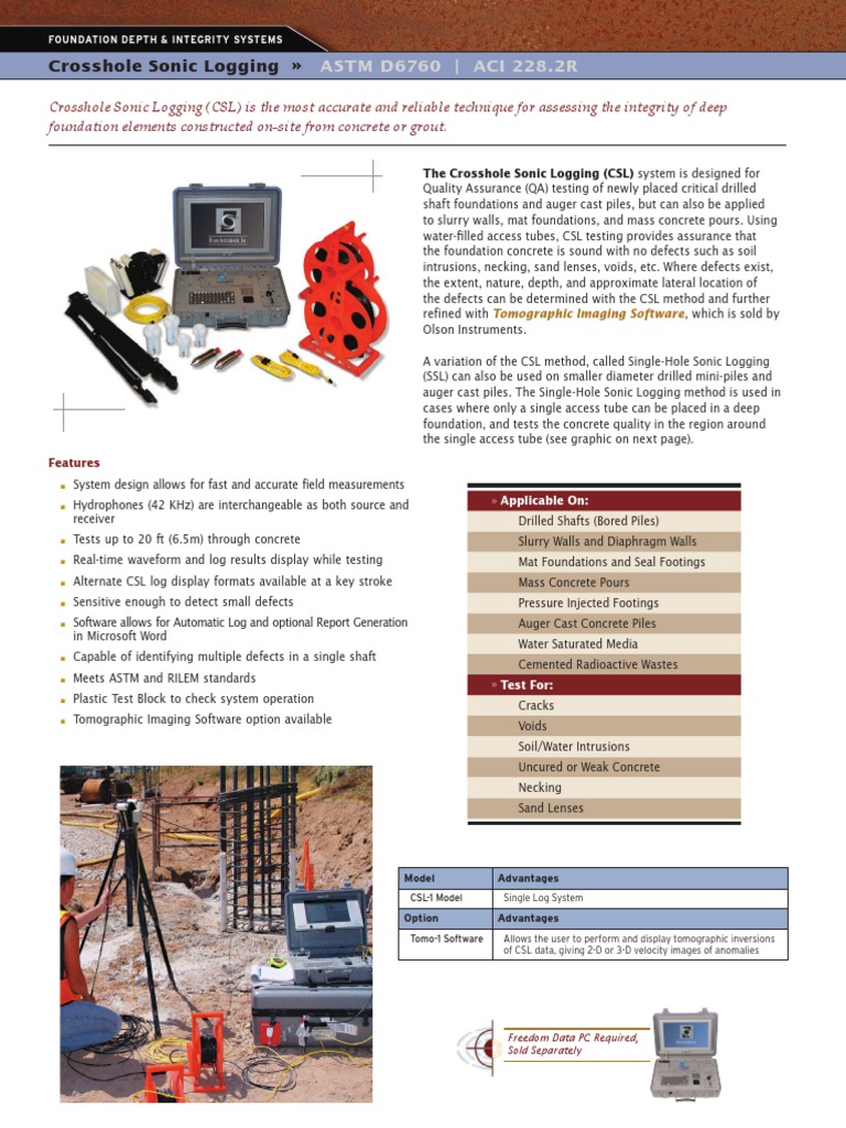 Crosshole Sonic Logging : ASTM D6760 - ACI 228.2R | PDF | Deep ...