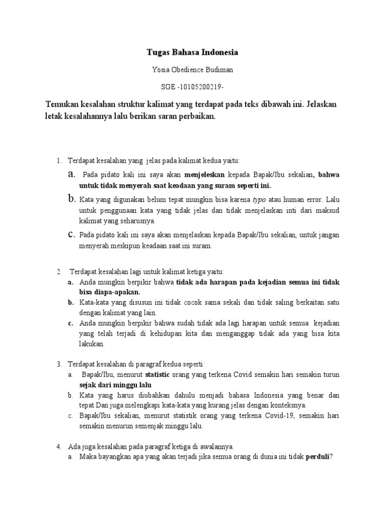 Tugas Menyunting Teks Menurut Prinsip Bangun Kalimat | PDF Tugas Menyunting Teks Menurut Prinsip Bangun Kalimat | PDF