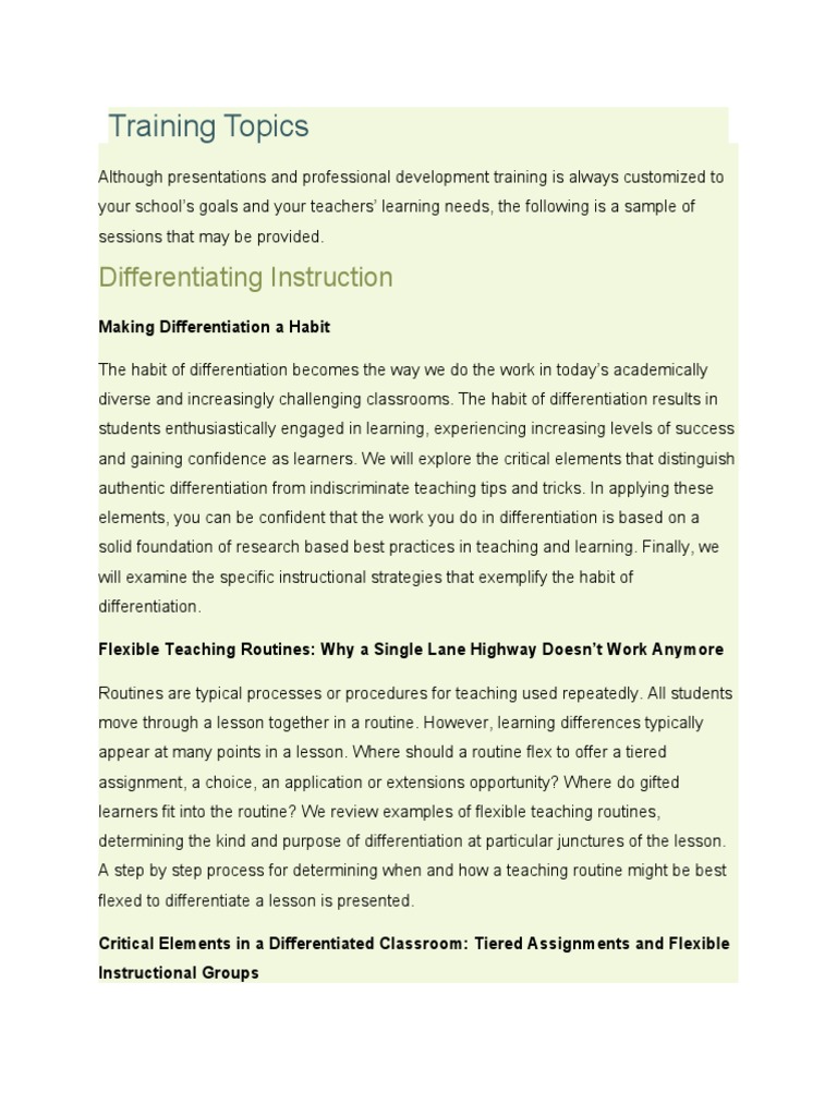Training Topics: Differentiating Instruction | PDF | Differentiated ...