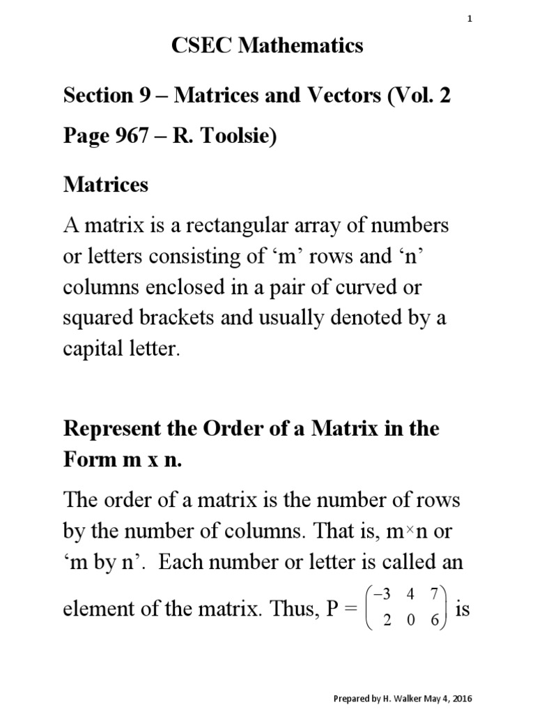 Section 9 Matrices And Vectors Pdf Matrix Mathematics Euclidean Vector