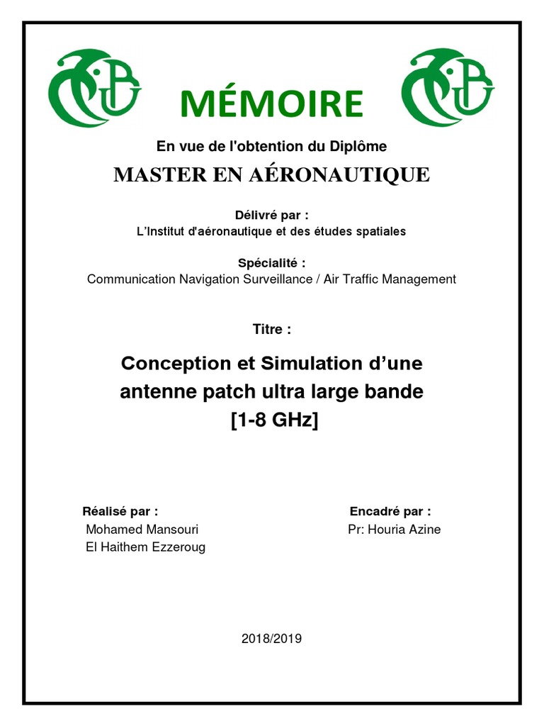Mémoire: Master en Aéronautique | PDF | Antenne (Radio) | Polarisation ...