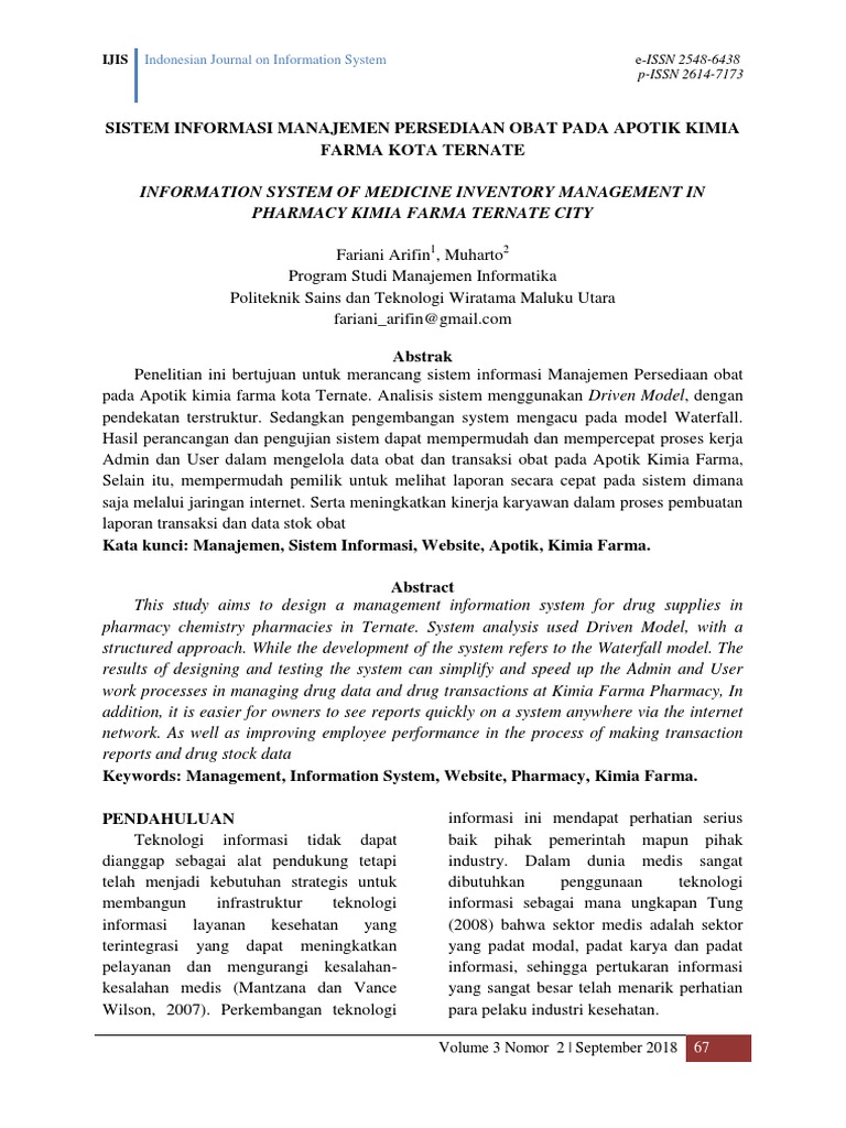 Sistem Informasi Manajemen Persediaan Obat Pada Apotik Kimia Farma Kota Ternate | PDF