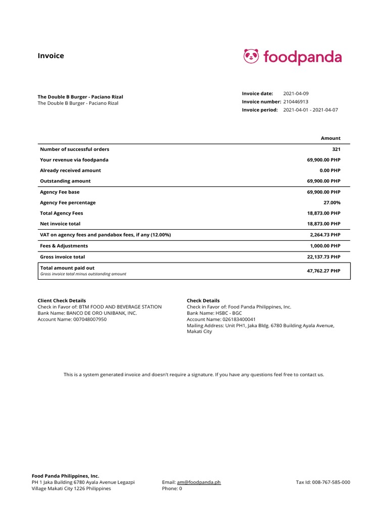 Double B Burger Invoice Summary | PDF | Invoice | Value Added Tax