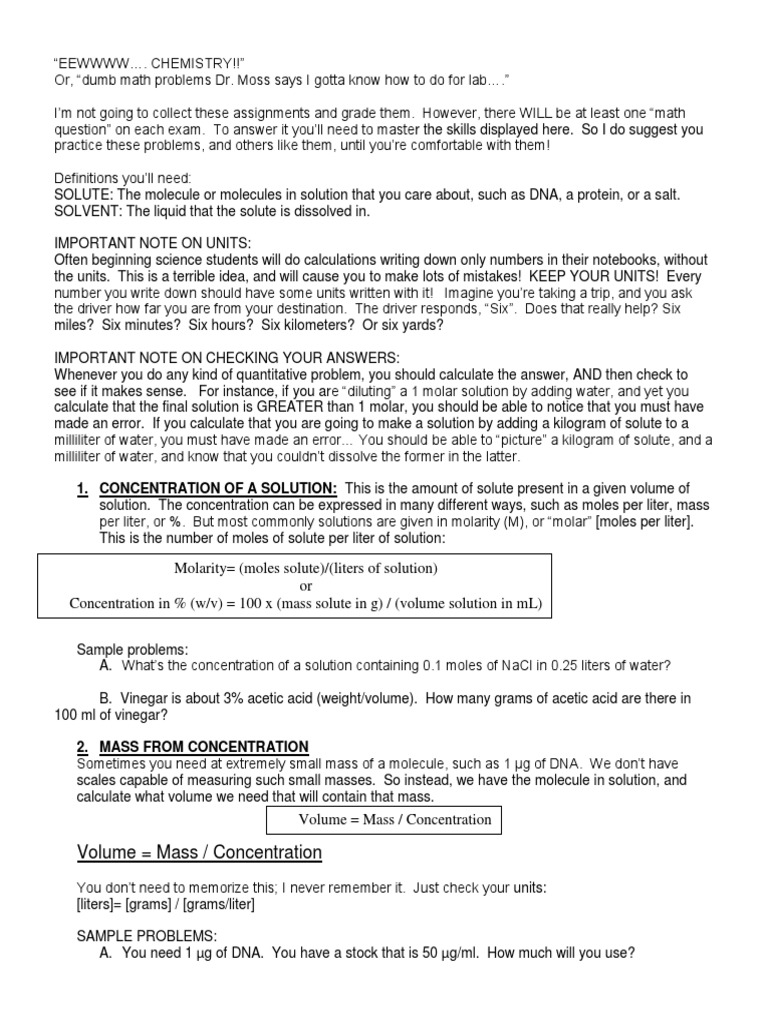 Lab Solutions | PDF | Molar Concentration | Solution