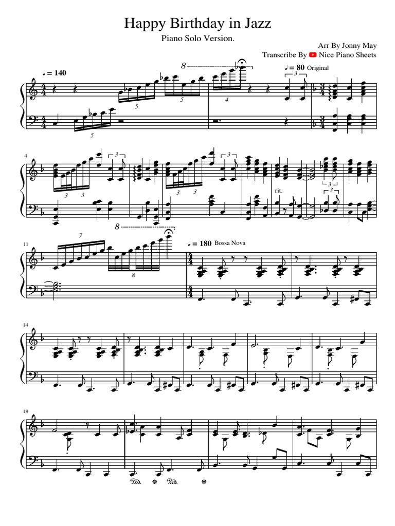 Happy Birthday in Jazz: Piano Solo Version | Download Free PDF ...